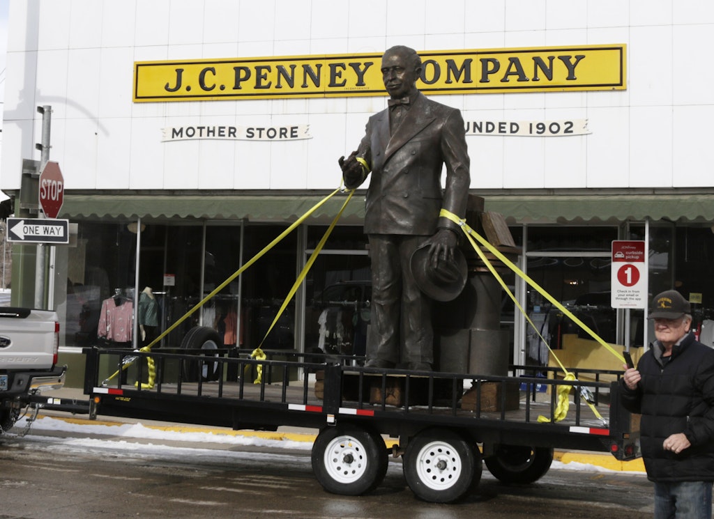 The James Cash Penney statue, displayed on a trailer before the first J ...