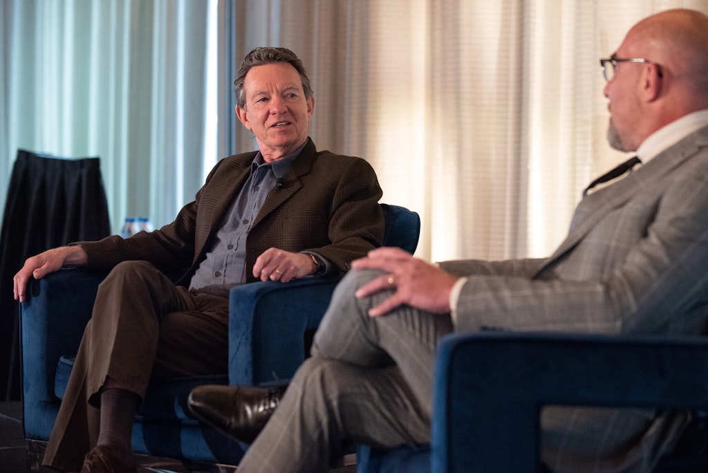 Pulitzer Prize-winning author Lawrence Wright (left) talked with ...