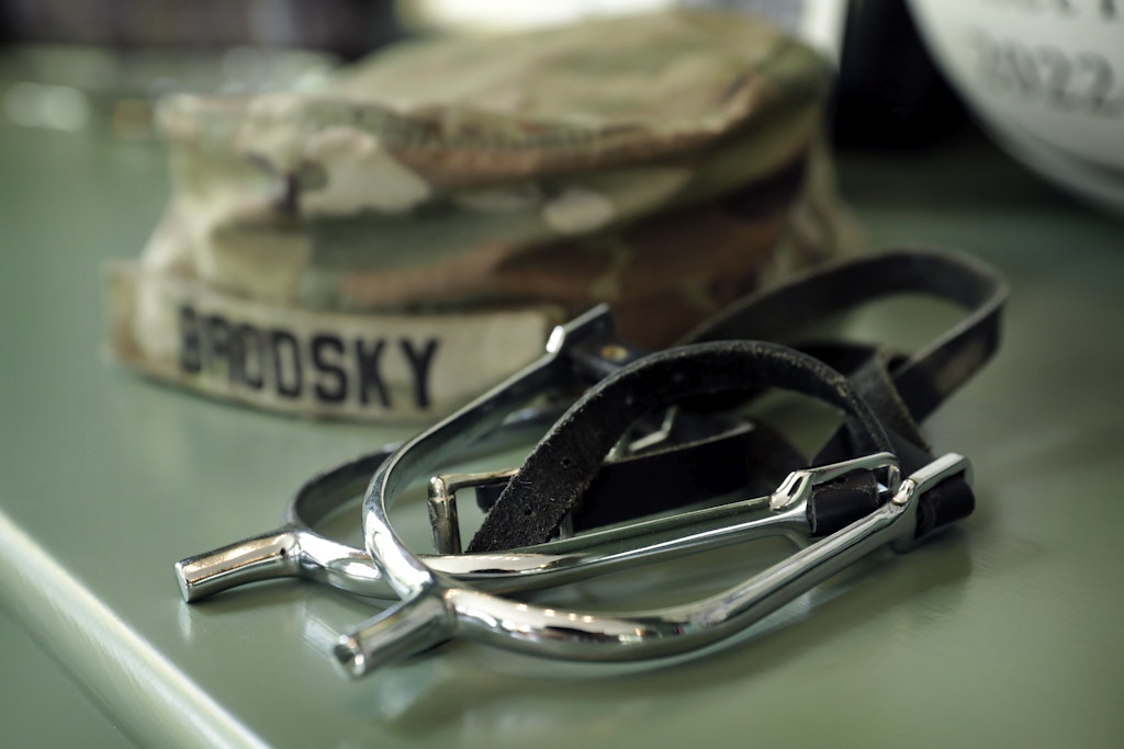 jacob brodsky s military spurs and cap are displayed near his mother s ...