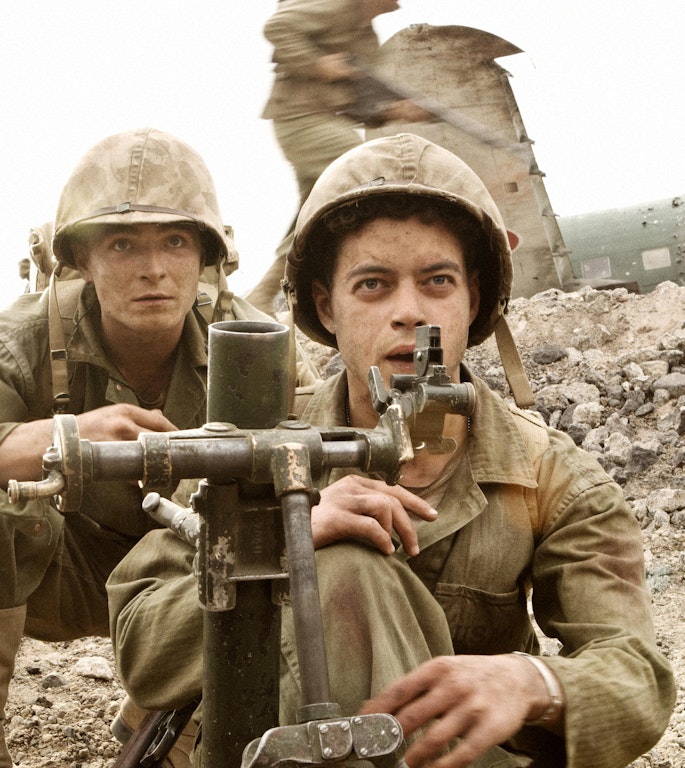 Actors Martin McCann (left, portraying North Texan R.V. Burgin) and ...